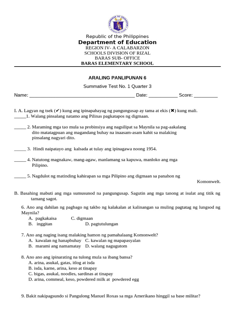 Department of Education: Republic of The Philippines | PDF