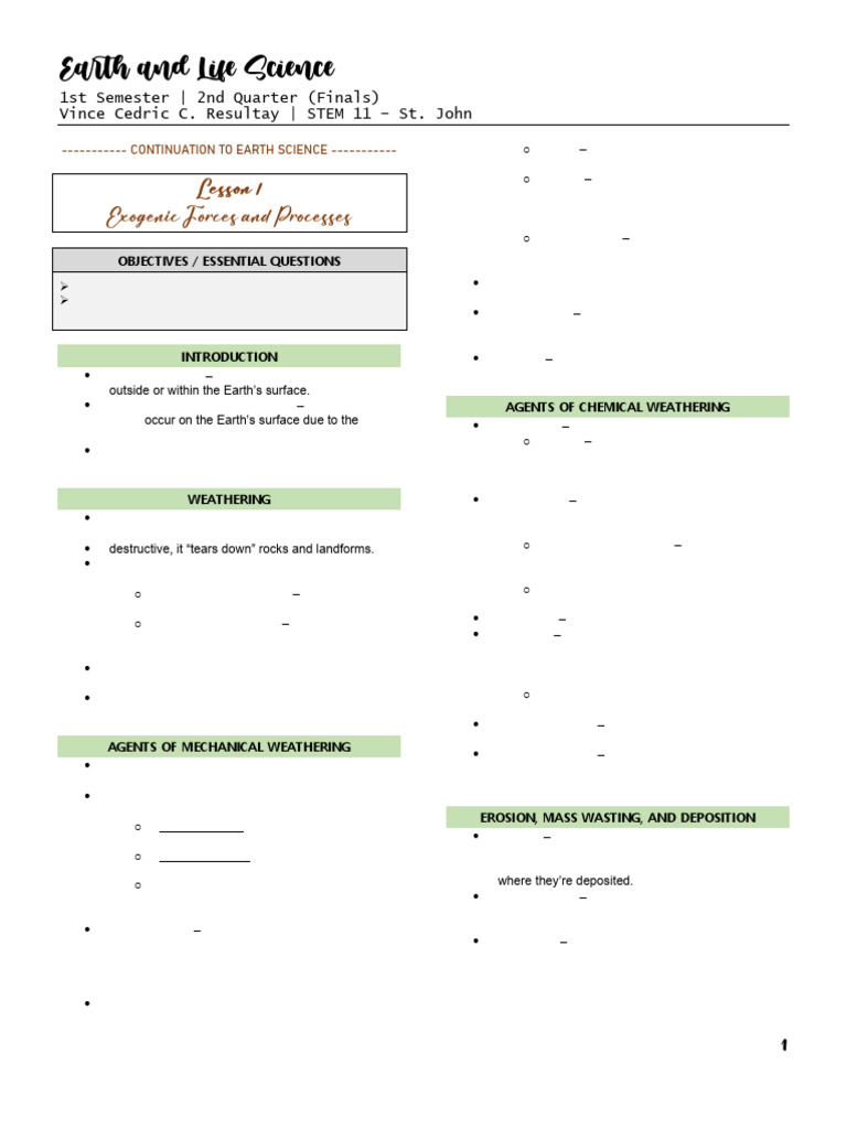 Finals - Earth Science Notes | PDF | Weathering | Erosion
