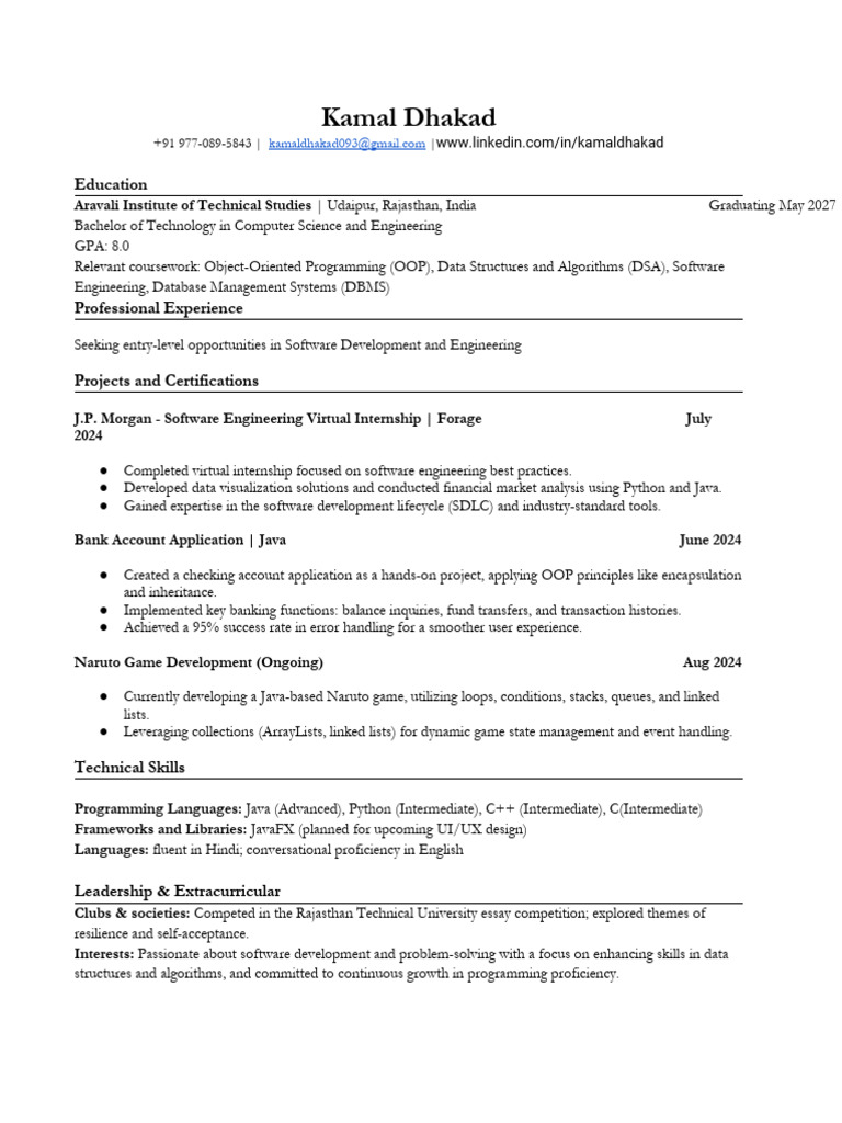 Aspiring Software Developer Profile | PDF