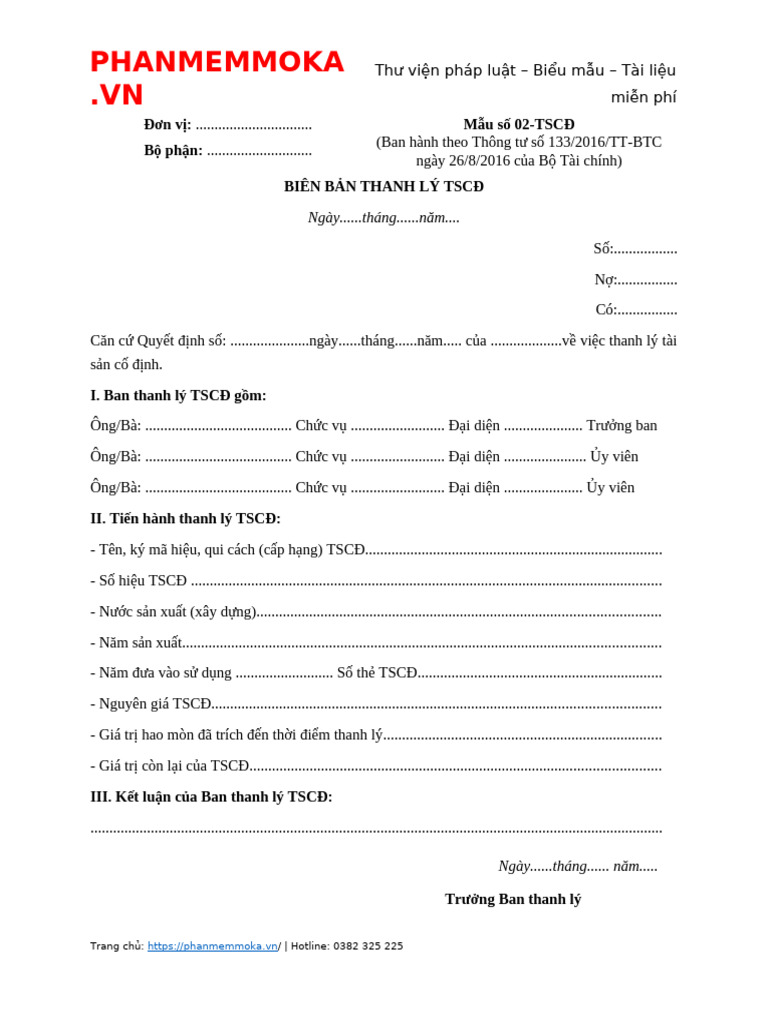 Mau So 02 TSCD Bien Ban Thanh Ly Tai San Co Dinh 219 | PDF