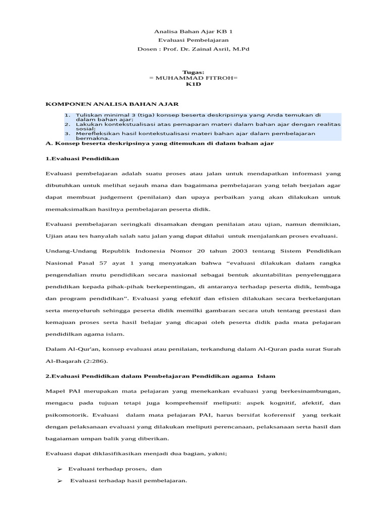 Analisa Bahan Ajar KB 1 | PDF