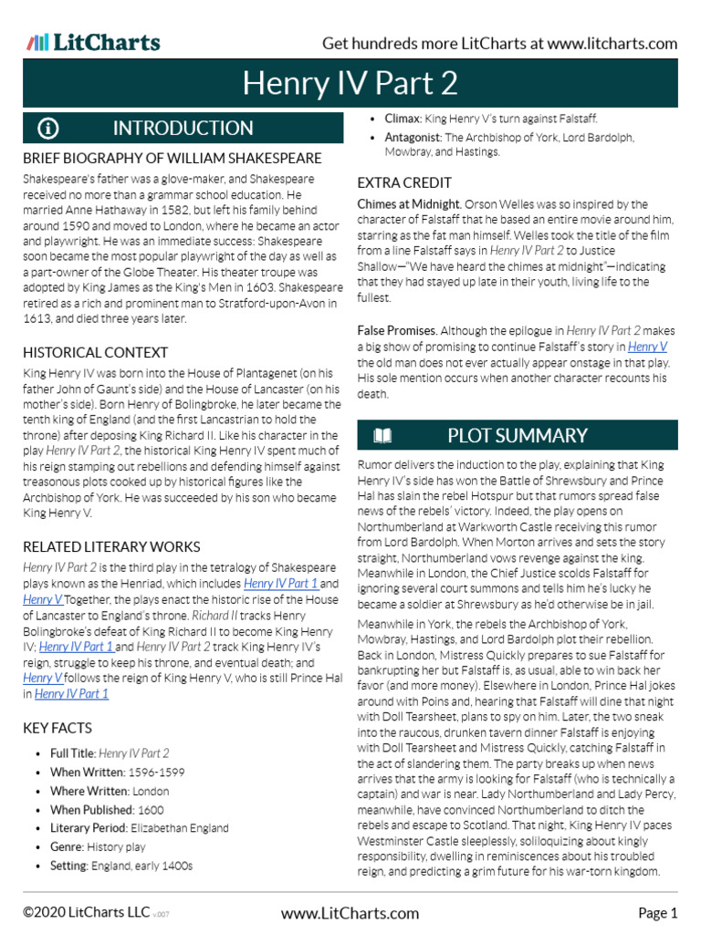 Henry-IV-Part-2-LitChart | PDF | Henry Iv, Part 1 | Henry Iv Of England