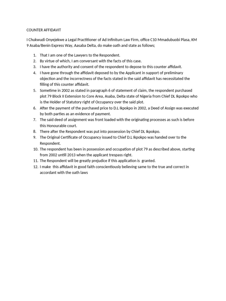Counter Affidavit | PDF