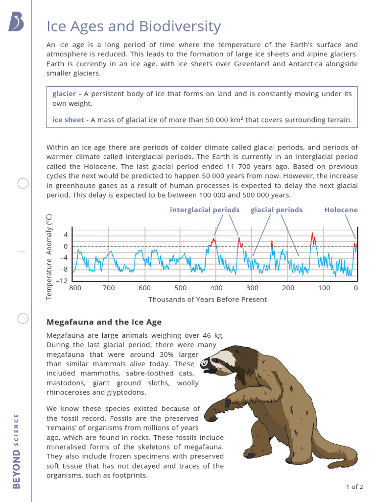 Ice Ages and Biodiversity Reading Comprehension | PDF | Pleistocene ...