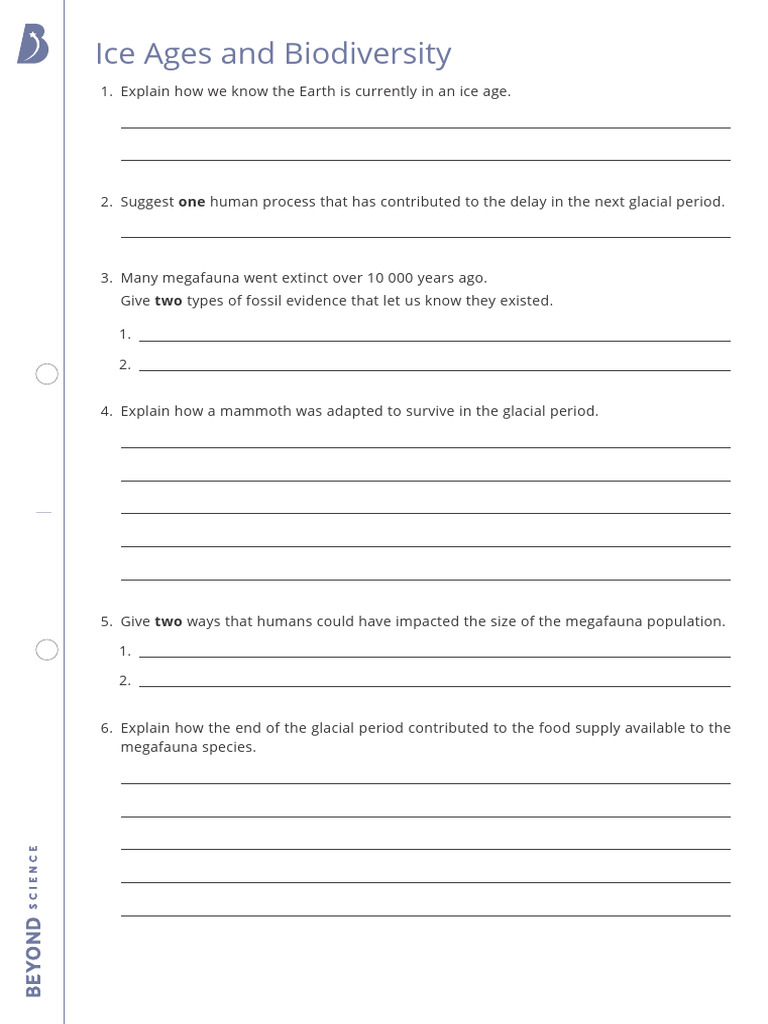 Ice Ages and Biodiversity Worksheet | PDF