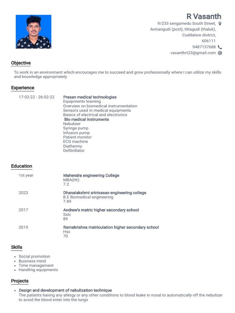 Vasanth.R resume | PDF | Medicine | Clinical Medicine