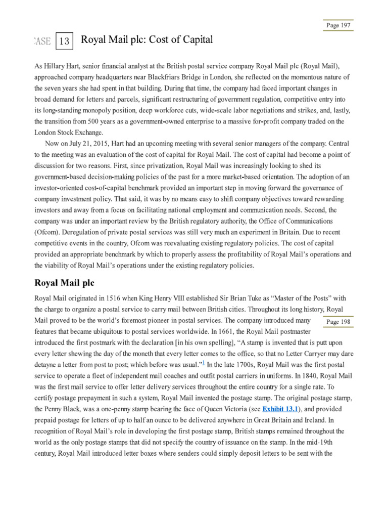 Royal Mail PLC Cost of Capital | PDF