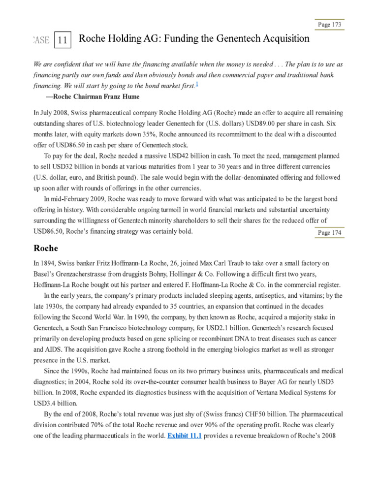 Roche Holding AG Funding the Genentech Acquisition | PDF
