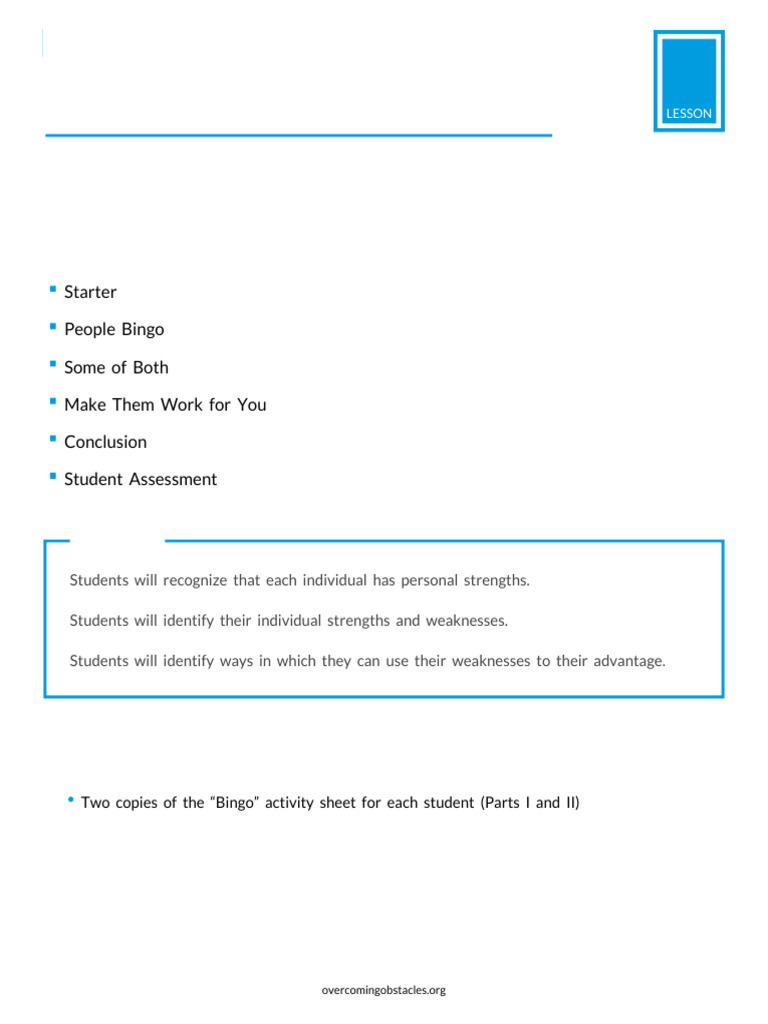 Lesson 2 - Identifying Strengths and Weaknesses | PDF | Brainstorming