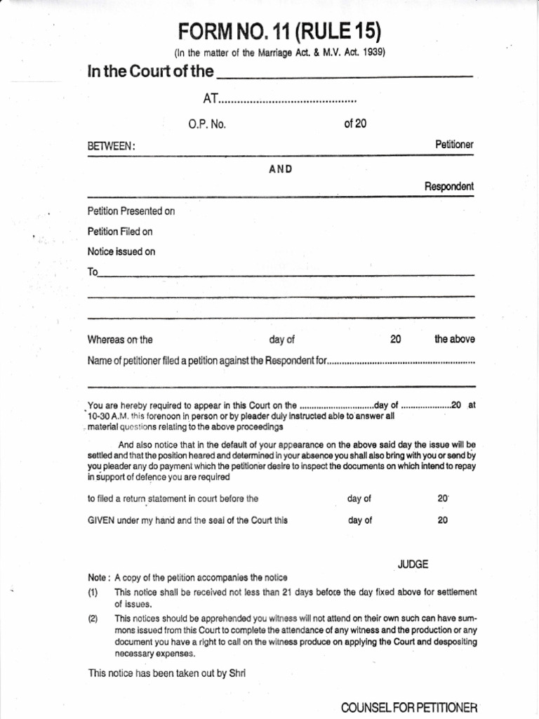 Form 11 rule 15 for hmop and mv act | PDF