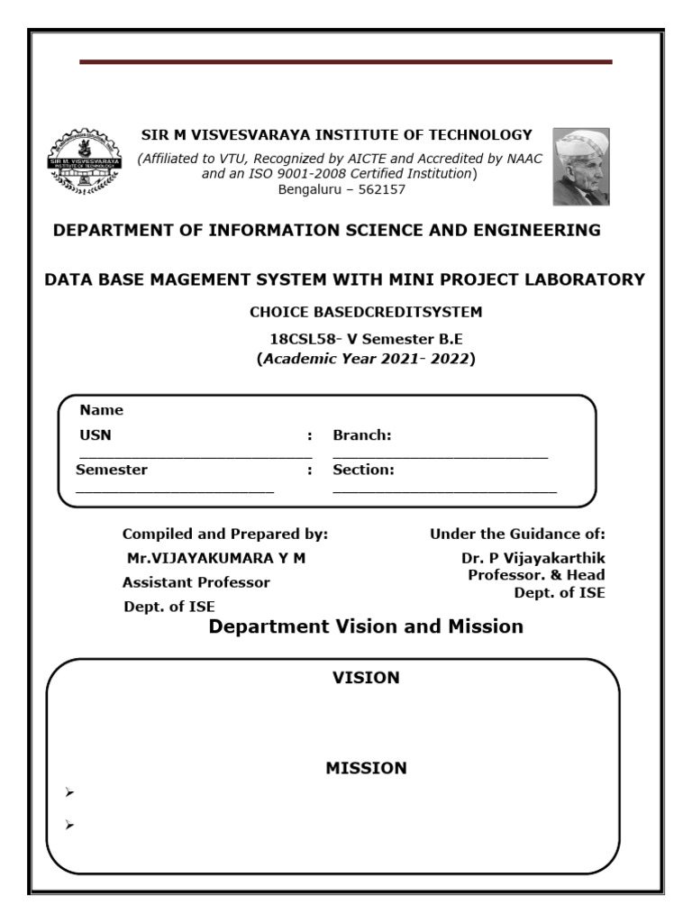 Lm Dbms Lab 18csl58 Smvit 2021 22 | PDF | Databases | Sql
