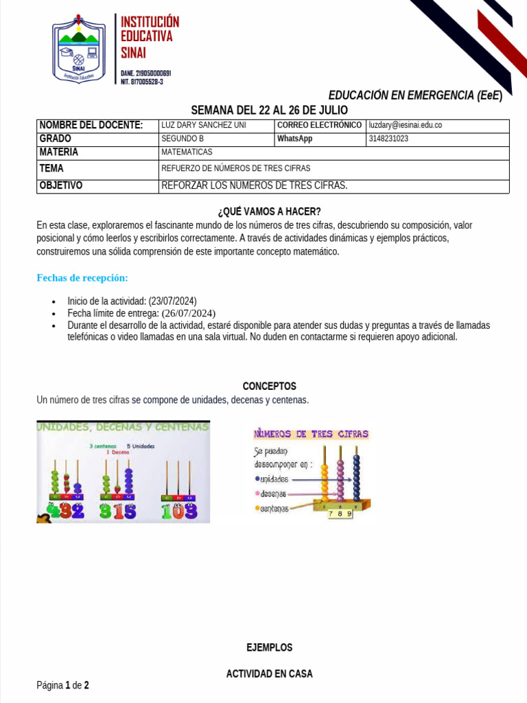 GUÍA EDUCACIÓN en EMERGENCIA MATEMATICAS grado segundo B | PDF