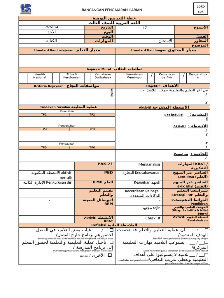 RPH Ba THN 3 - RPH Perbincangan Soalan Periksa 2024 Dan 2025 | PDF