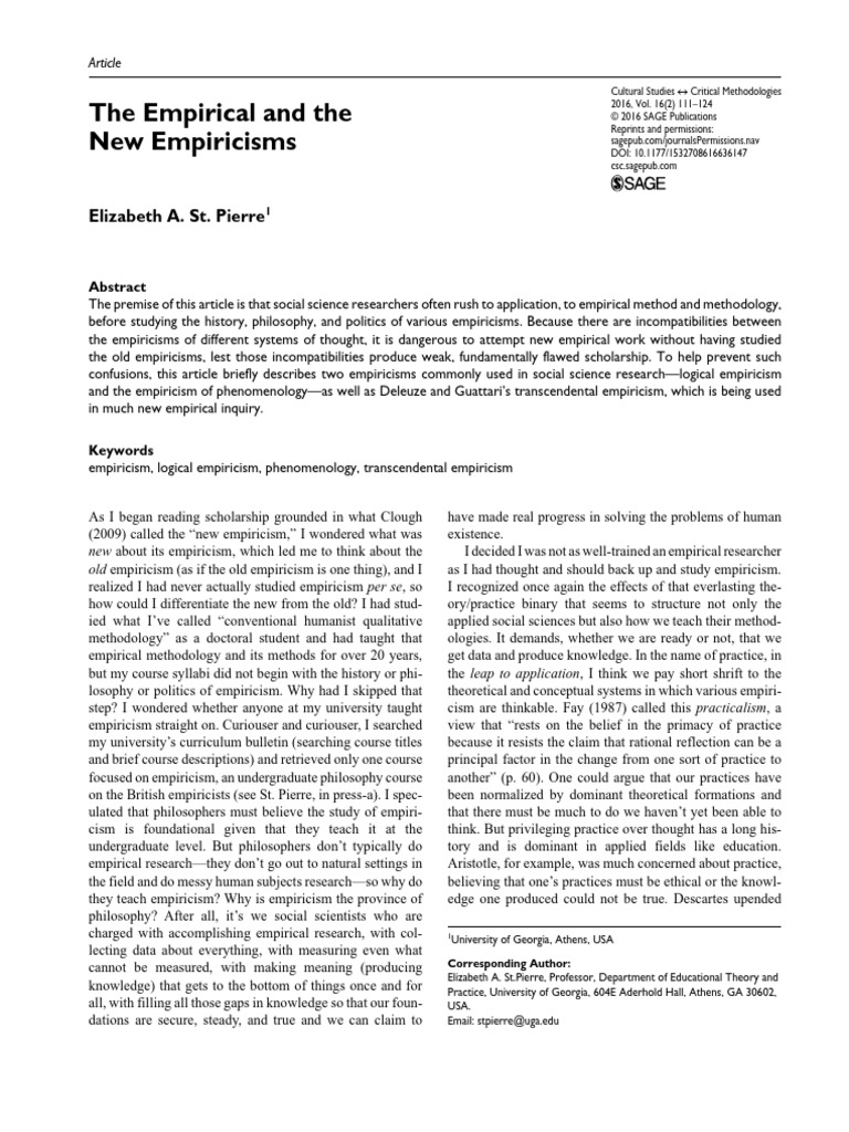 The Empirical and The New Empiricisms: Elizabeth A. St. Pierre | PDF ...