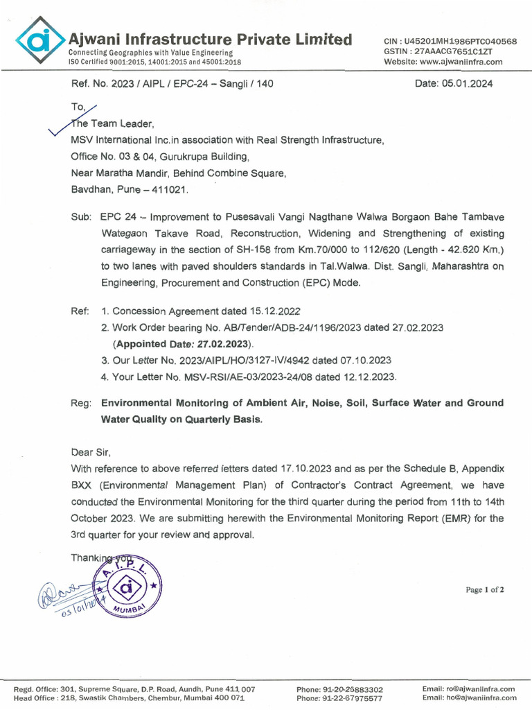 EPC-24, EMR Oct 2023 To Dec 2023 | PDF | Waste | Road