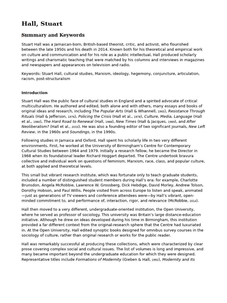 Stuart Hall | PDF | Cultural Studies | Hegemony