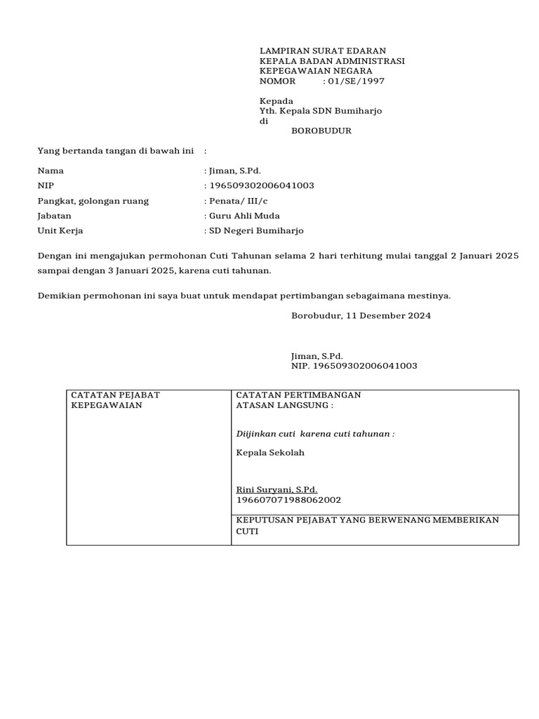 Lampiran Cuti Asn PNS Jiman | PDF