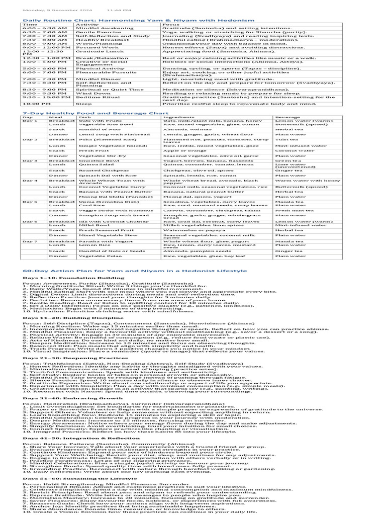 Daily Routine Chart Harmonising Yam & Niyam With Hedonism | PDF | Curry | Lunch