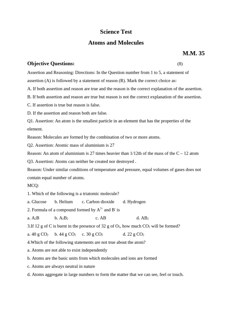 Atoms and Molecules | PDF | Atoms | Carbon Dioxide