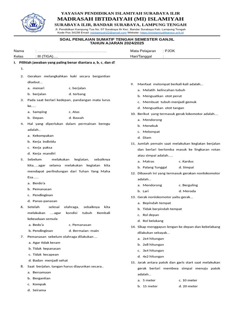 SOAL PJOK KELAS 3 | PDF