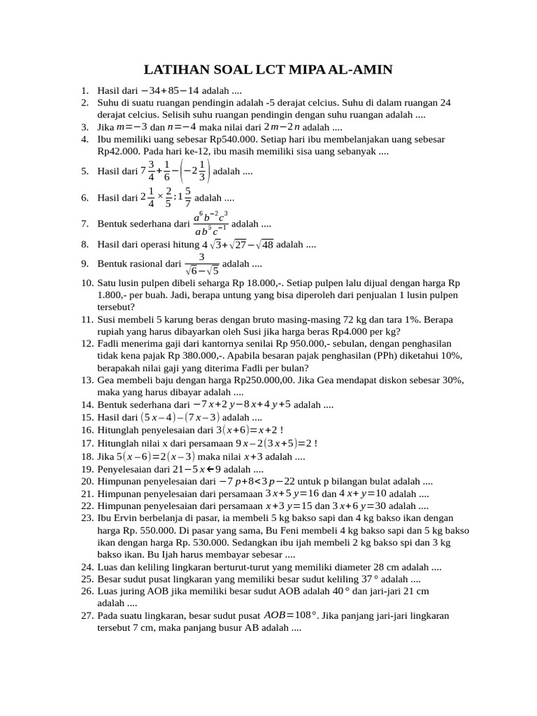 Latihan Soal LCT Mipa Al | PDF