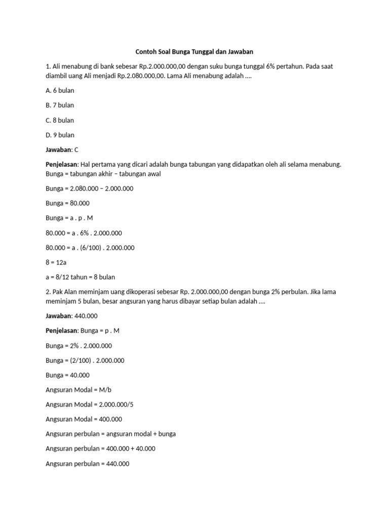 Contoh Soal Bunga Tunggal Dan Jawaban | PDF