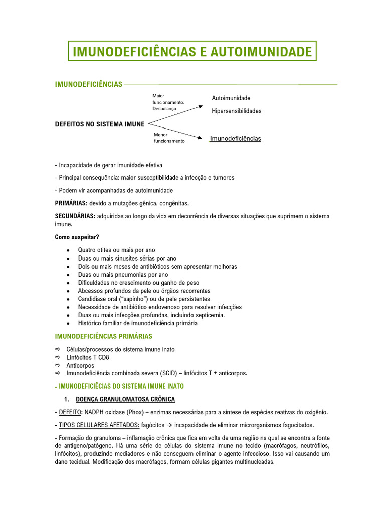 Imunodeficiências e Autoimunidade: Tipos e Sintomas | PDF | Sistema ...