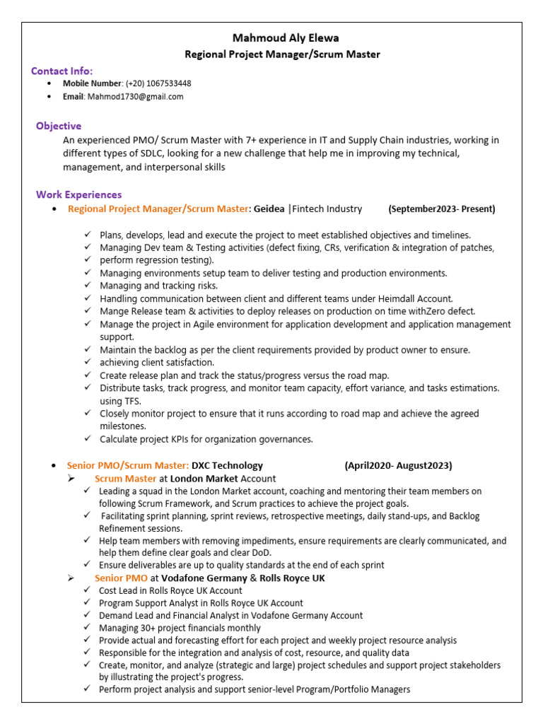 CV_Mahmoud Aly Elewa | PDF | Scrum (Software Development) | Business