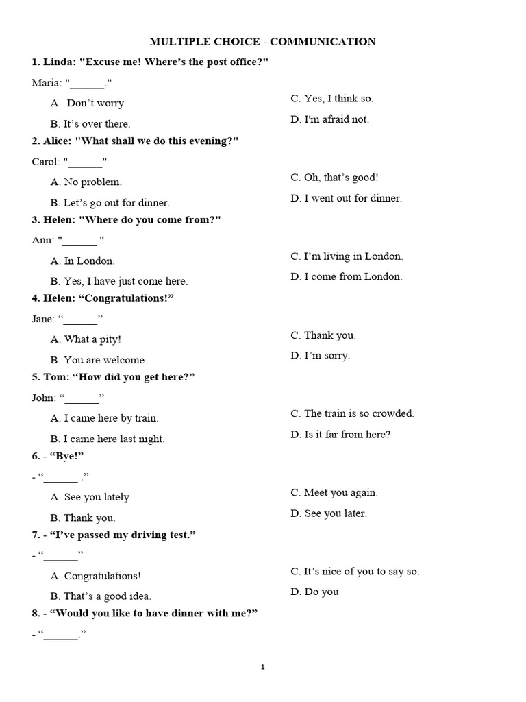 Communication Skills Practice Quiz | PDF