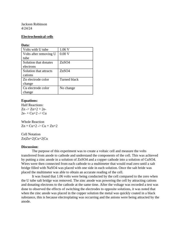 Electrochemical Cell Lab Pdf
