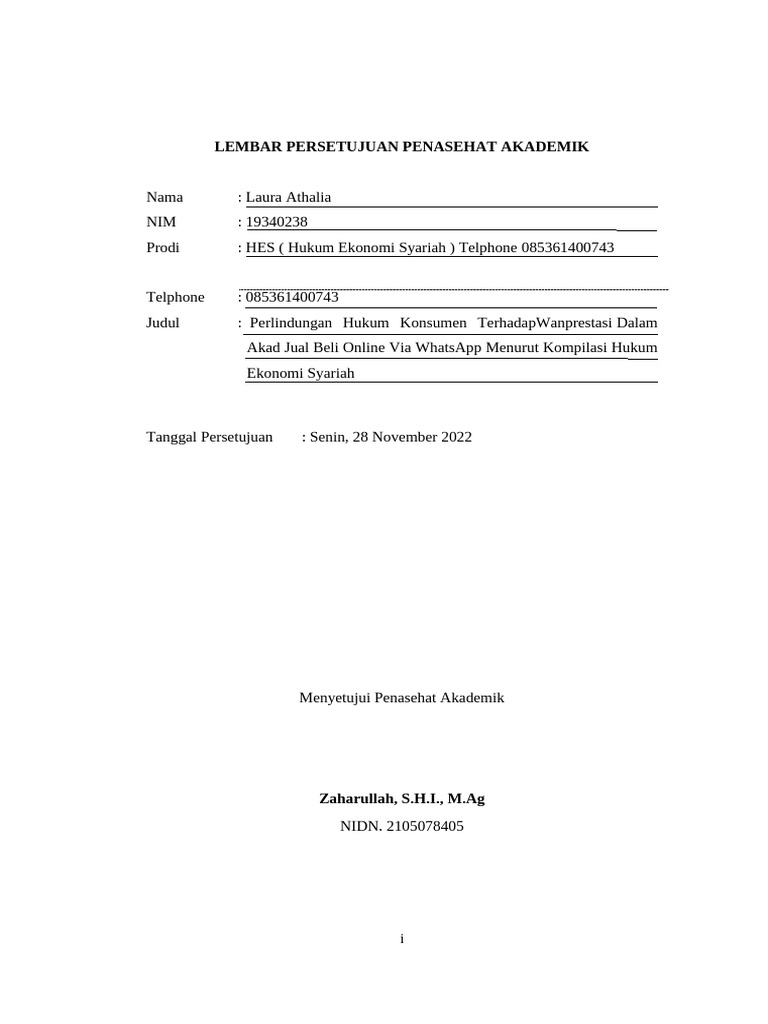 LEMBAR PERSETUJUAN PENASEHAT AKADEMIK Dan Daftar Isi Laura | PDF