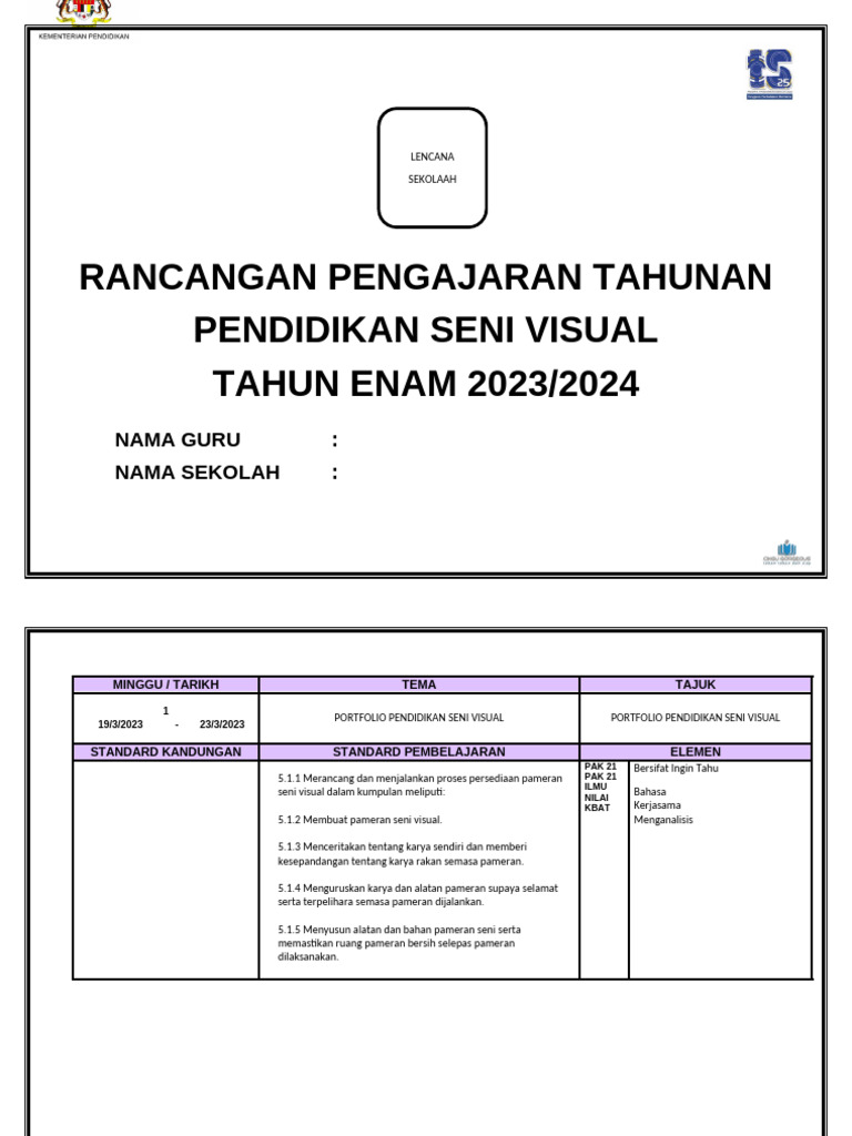 RPT PSV Tahun 6 2023-2024 | PDF
