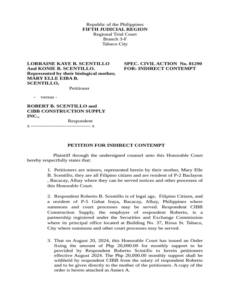 Petition For Indirect Contempt | PDF | Common Law | Political Law