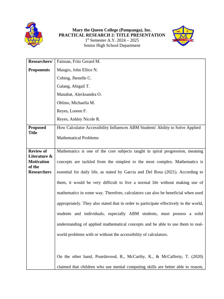 Calculator Impact on ABM Math Skills | PDF | Mathematics | Applied ...