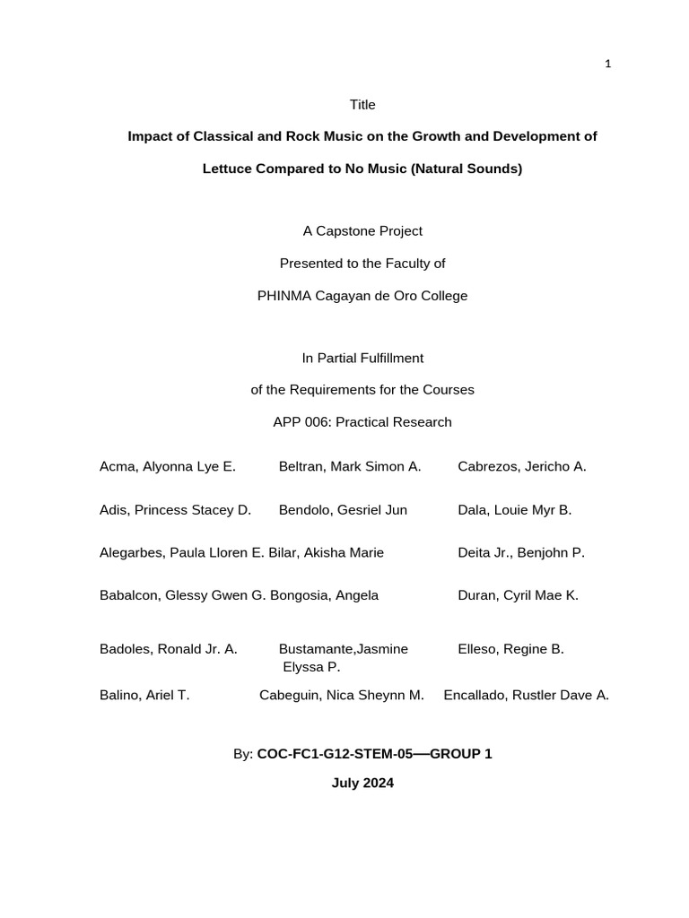 FINAL PRACTICAL RESEARCH GROUP 1 Fc1 G12 Stem 05 VERY FINAL | PDF | Agriculture | Sound