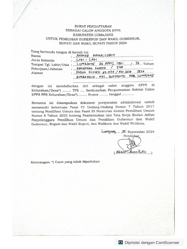 Surat Pendaftaran Kpps | PDF