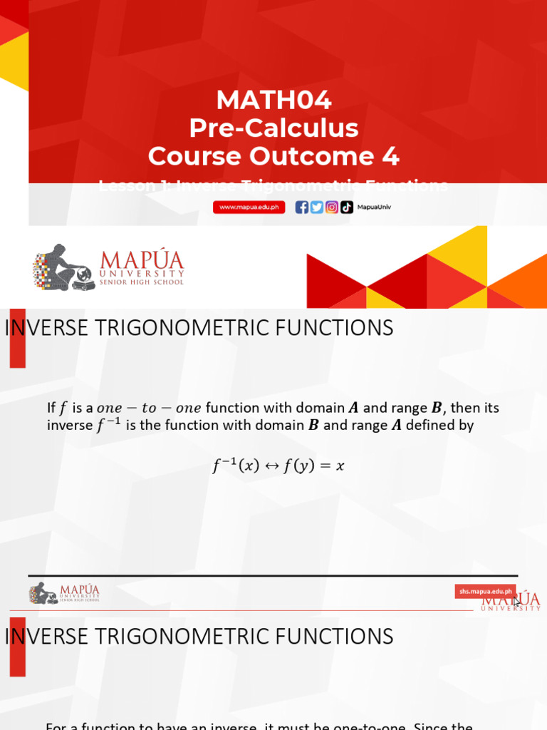 CO4-Lesson 1 - Inverse Trigonometric Functions | PDF | Trigonometric Functions | Trigonometry