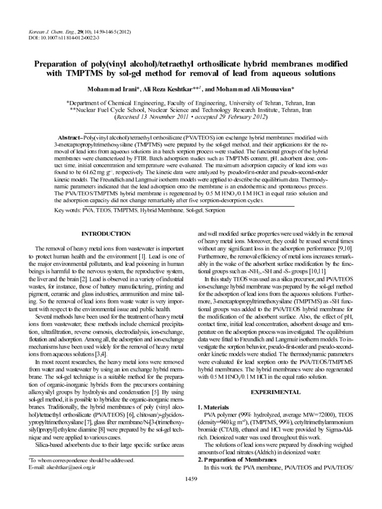 2012 - Preparation of Poly (Vinyl Alcohol) Tetraethyl Orthosilicate ...
