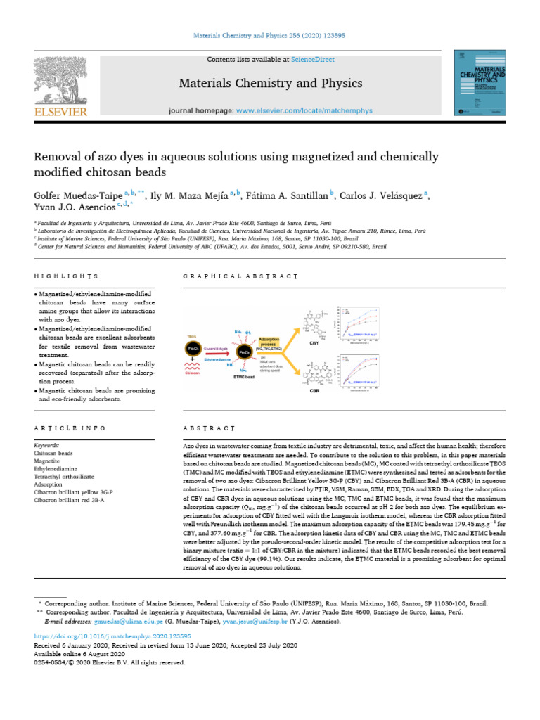 2020_Removal of azo dyes in aqueous solutions using magnetized and chemically modified chitosan ...
