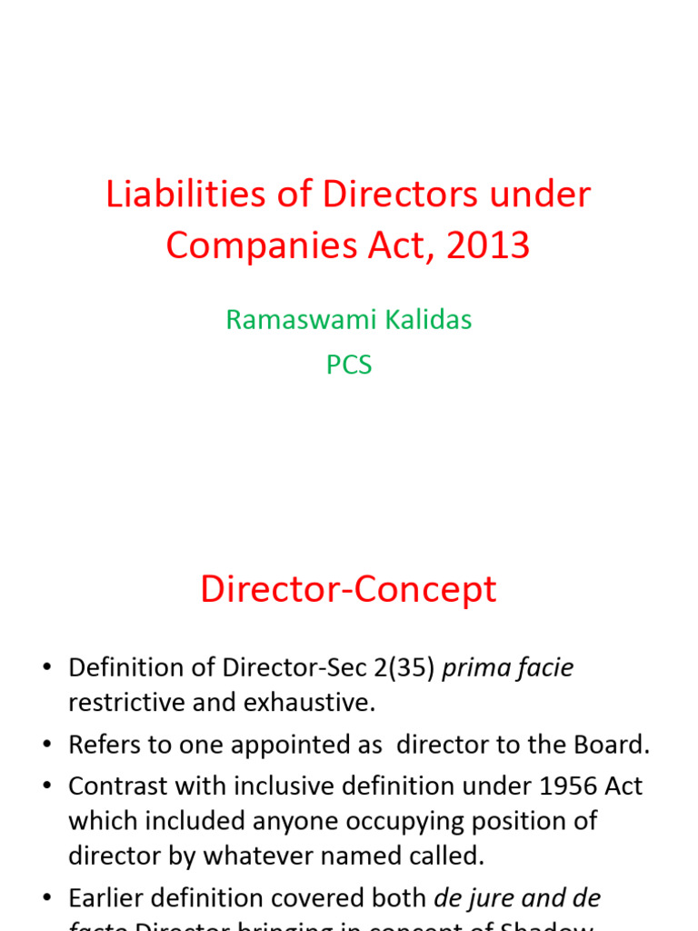 Directors' Liabilities Under Companies Act 2013 | PDF | Fiduciary ...