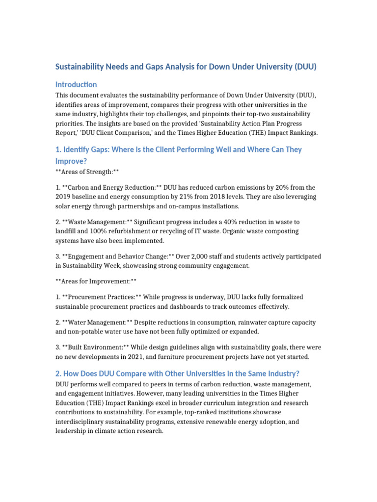 Sustainability Needs and Gaps Analysis | PDF | Sustainability | Climate ...