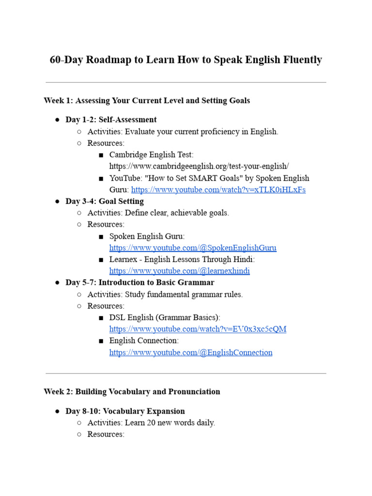 60-Day English Speaking Roadmap | PDF | English Language | Vocabulary