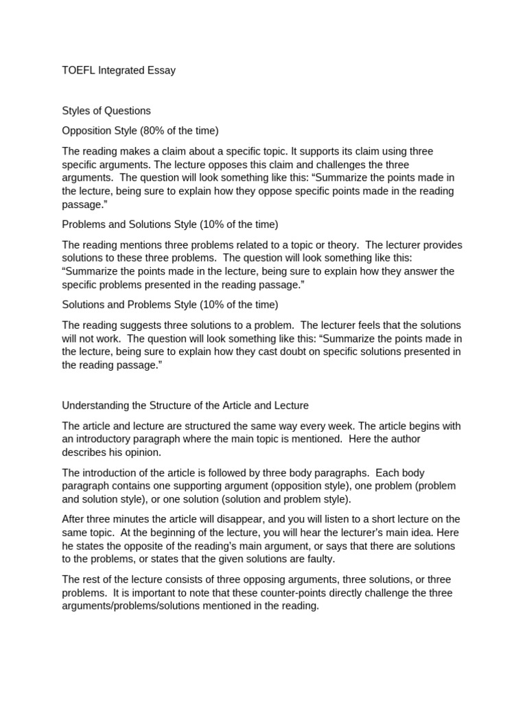 TOEFL Essay Writing Guide | PDF | Essays