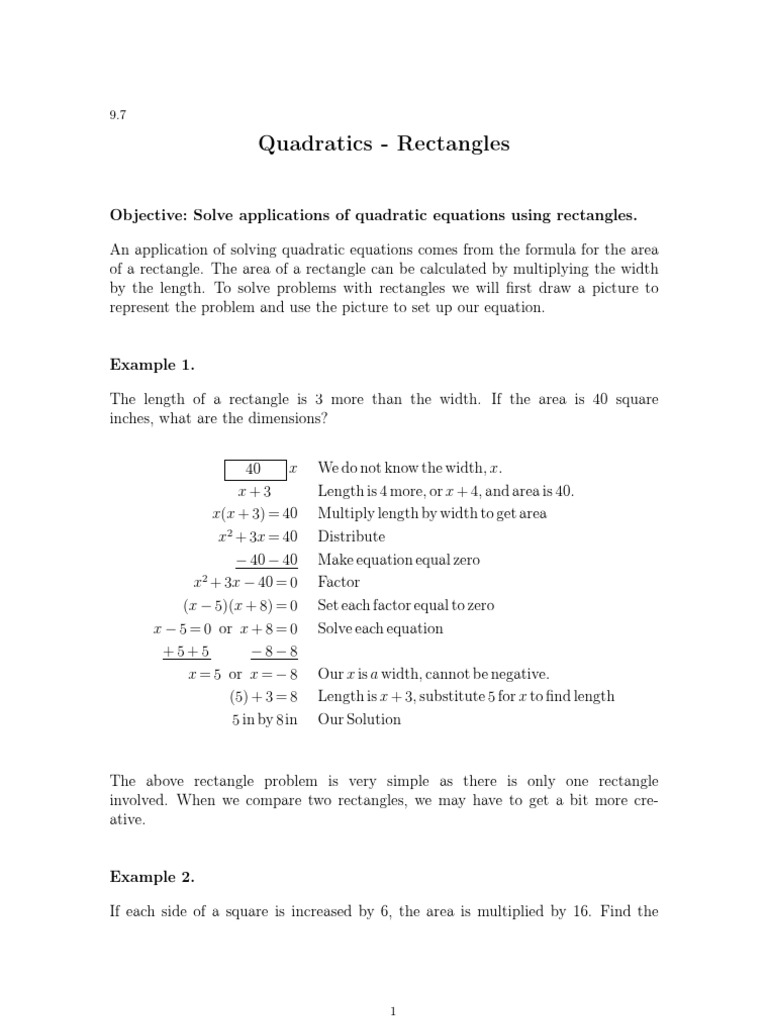 Quadratic Applications in Rectangles | PDF | Area | Quadratic Equation