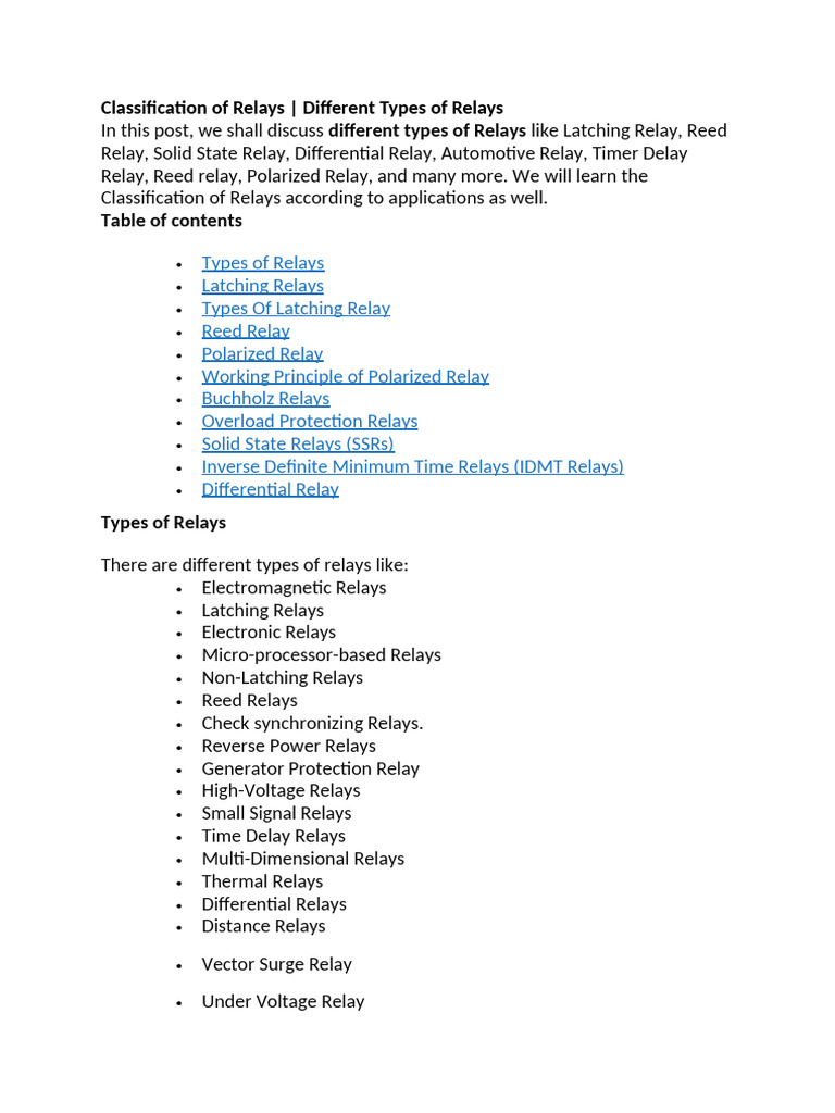 Classification of Relays | PDF | Relay | Electronic Engineering