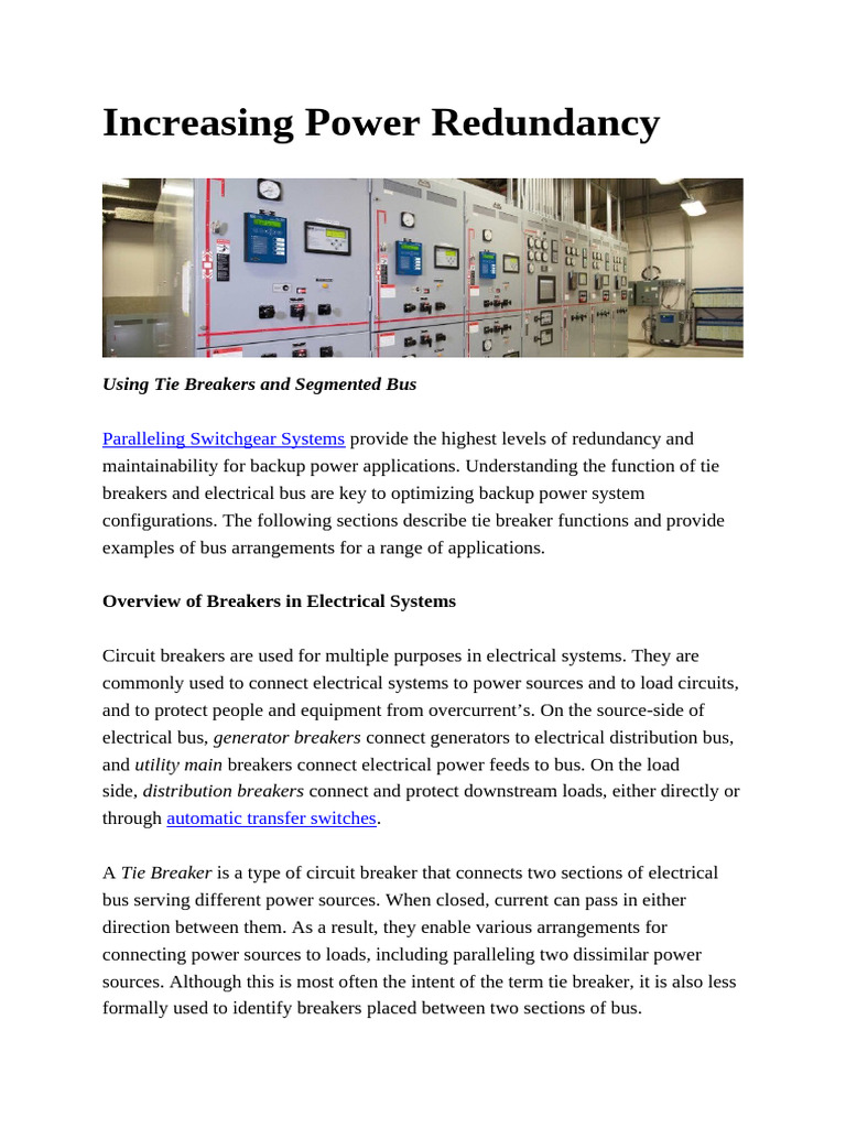 Increasing Power Redundancy | PDF | Electric Generator | Switch