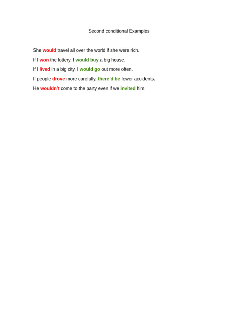 Second Conditional Examples | PDF
