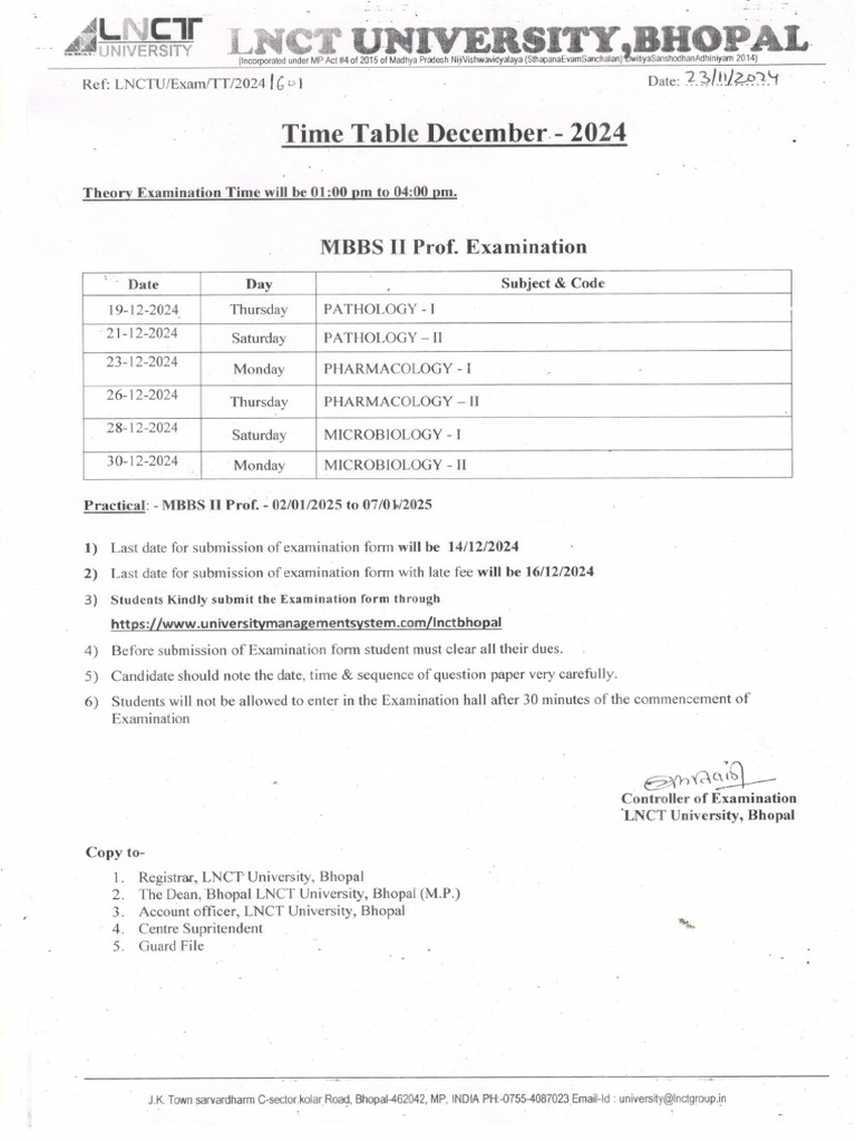 Mbbs II Prof Time Table | PDF