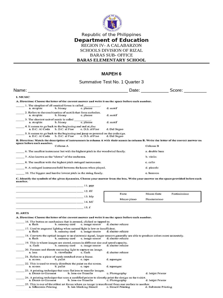 Mapeh - ST1-Q3 | PDF