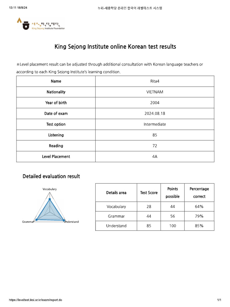 immediate sejong test | PDF